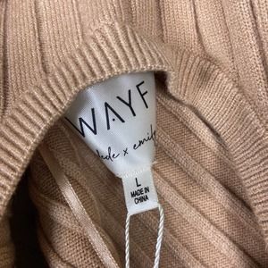 Wayf | Dresses | Nwt Wayf Ribbed Knit Sweater Dress Midi Tan Cutout Tie ...